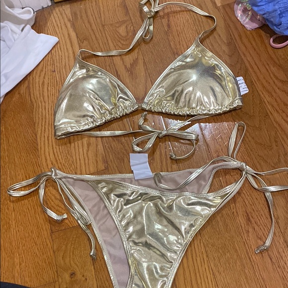 SHEIN | Swim | Shein Gold Metallic Bikini | Poshmark